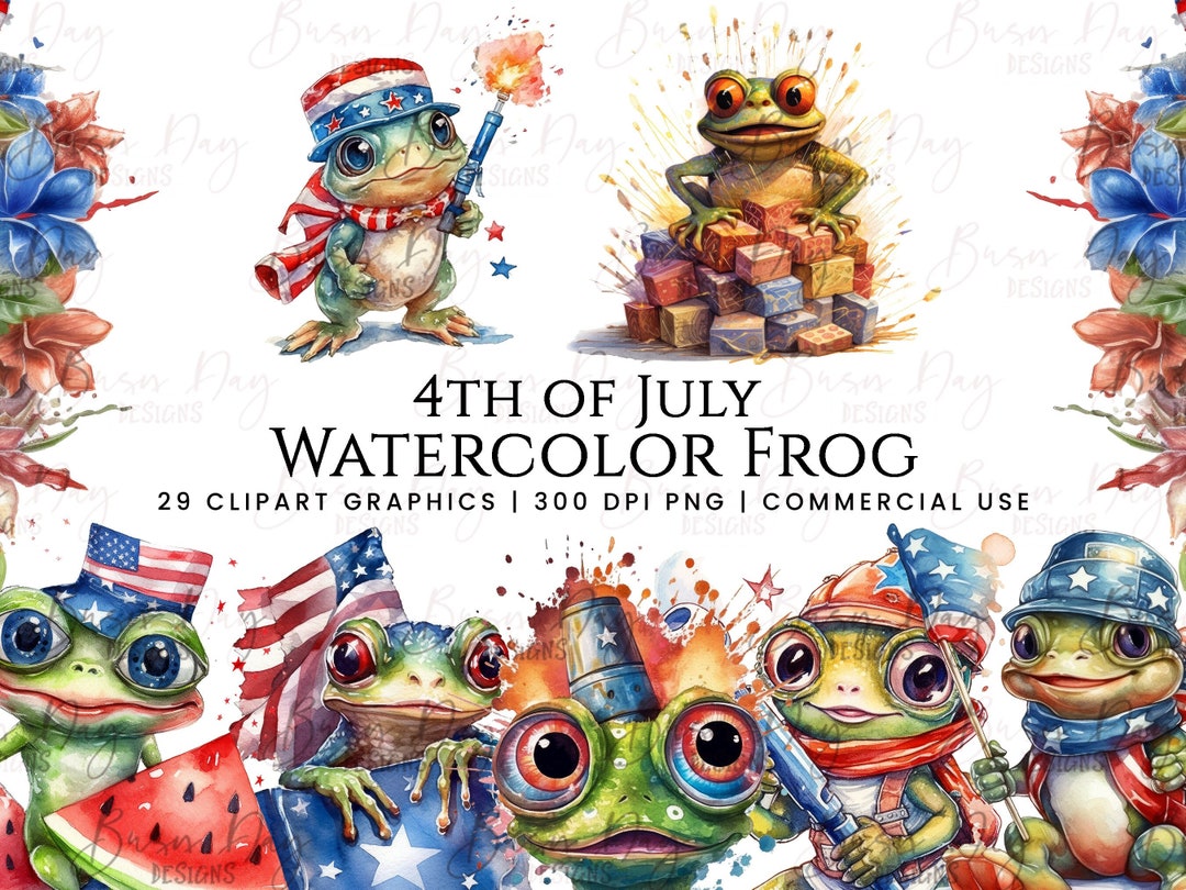 4th of July Watercolor Frog Clipart Bundle (digital Download) - Etsy