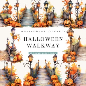17 Watercolor Halloween Walkway Clipart Bundle Printable Art ...