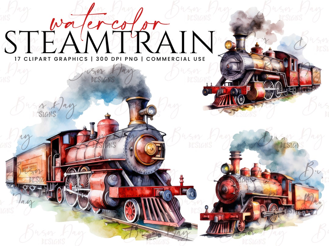 Watercolor Steamtrain Clipart Bundle Digital Download, Sublimation ...
