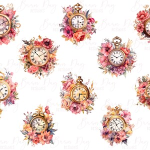 Watercolor Ornate Clocks Clipart Bundle Digital Download Commercial Use ...