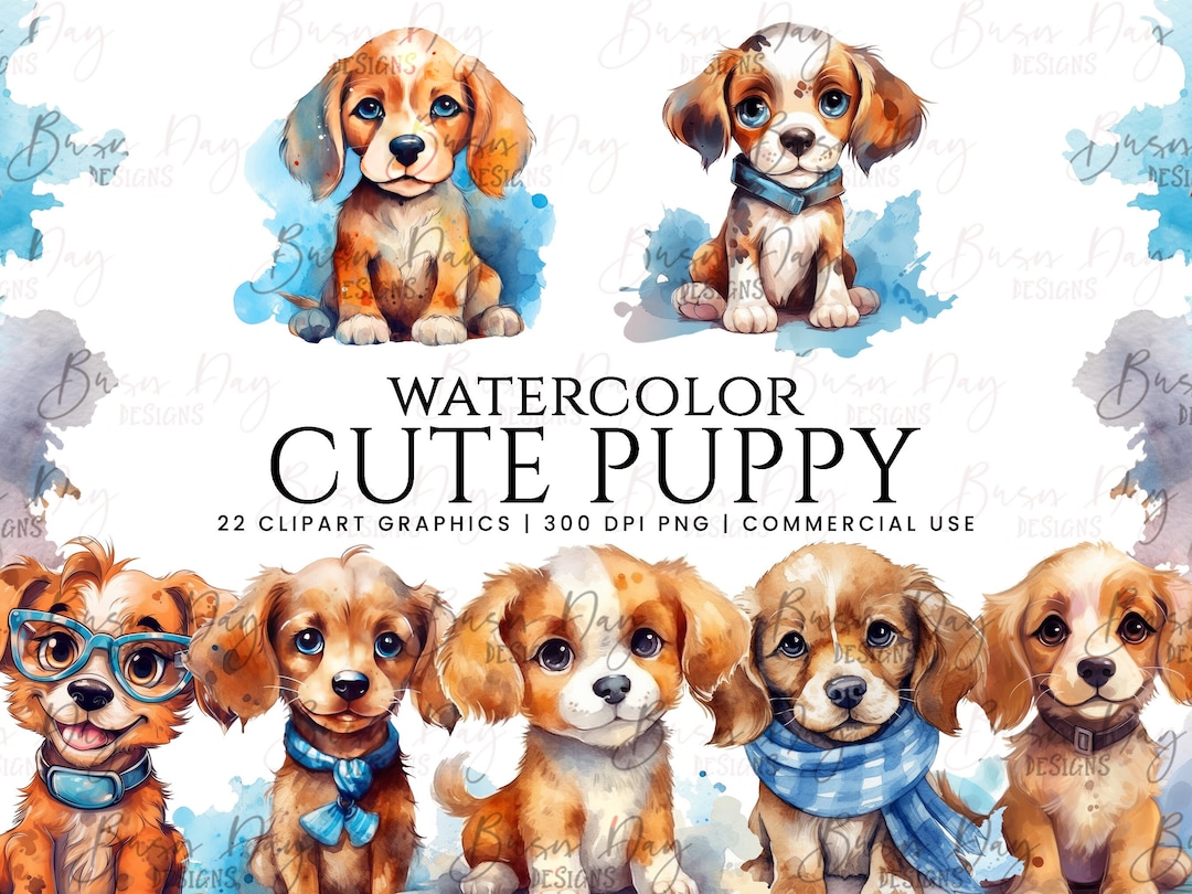 Watercolor Cute Puppy Clipart Bundle, Watercolor Clipart, Watercolor ...