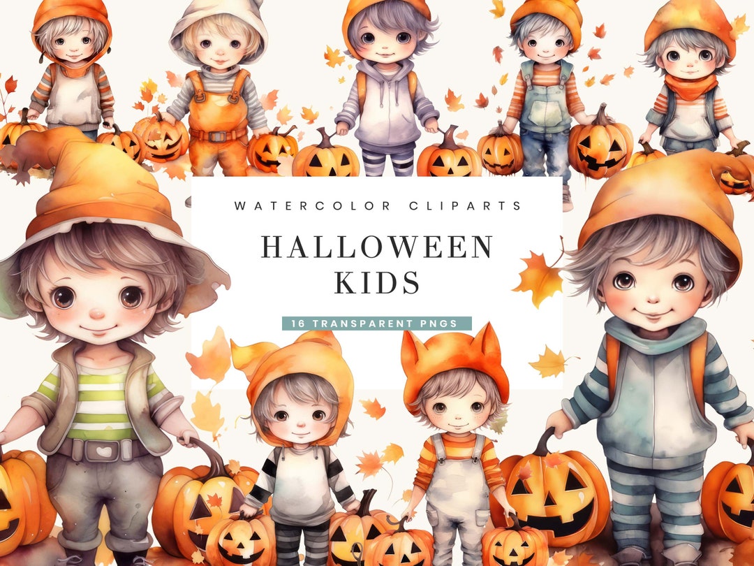 Watercolor Halloween Kids Clipart: 16 PNG Bundle (digital Download) - Etsy