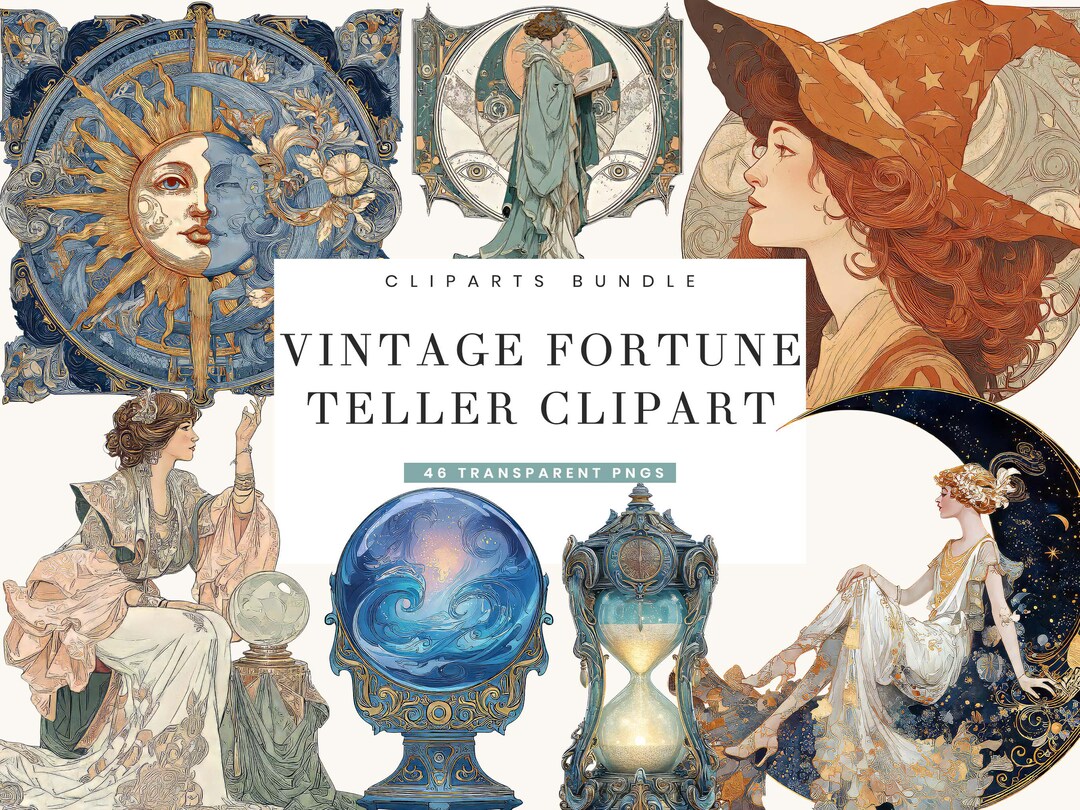 46 Vintage Fortune Teller Clipart Bundle Sublimation Designs Digital ...