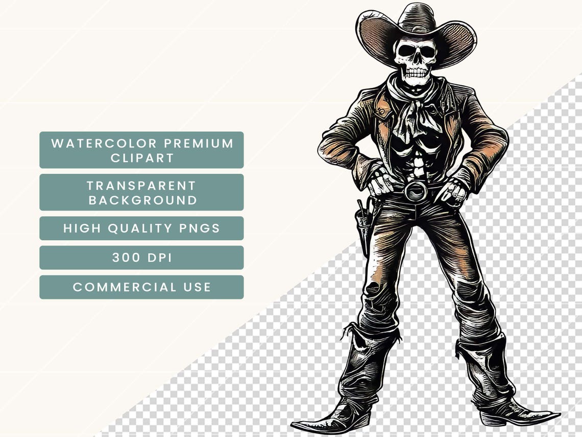 Western Halloween Clipart: Howdy Ghouls, Cowboy Skeletons (digital ...