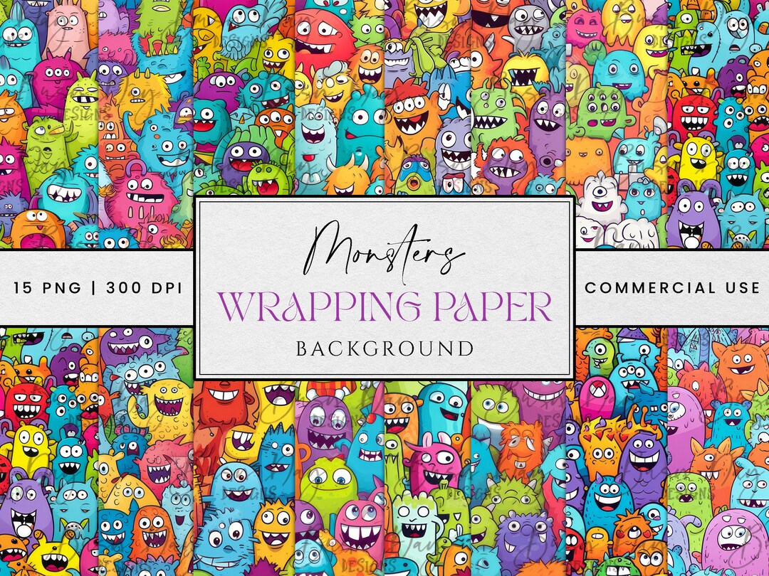 15 Monsters Wrapping Paper Background Instant Download Printable Art ...