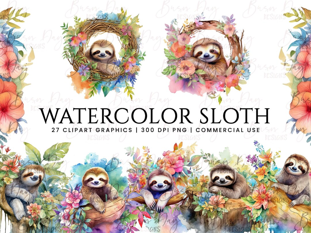 27 Watercolor Sloth Clipart , Watercolor Clipart, Digital Download ...