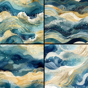 Abstract Ocean Digital Paper: Watercolor Wave Clipart (digital Download ...
