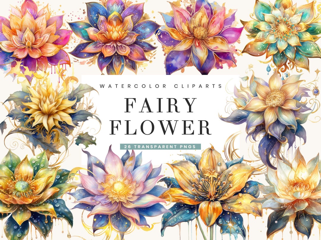 Watercolor Fairy Flower Clipart Bundle: 26 PNG Designs (digital ...