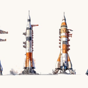 18 Watercolor Saturn V Rocket Clipart Bundle Sublimation Designs ...