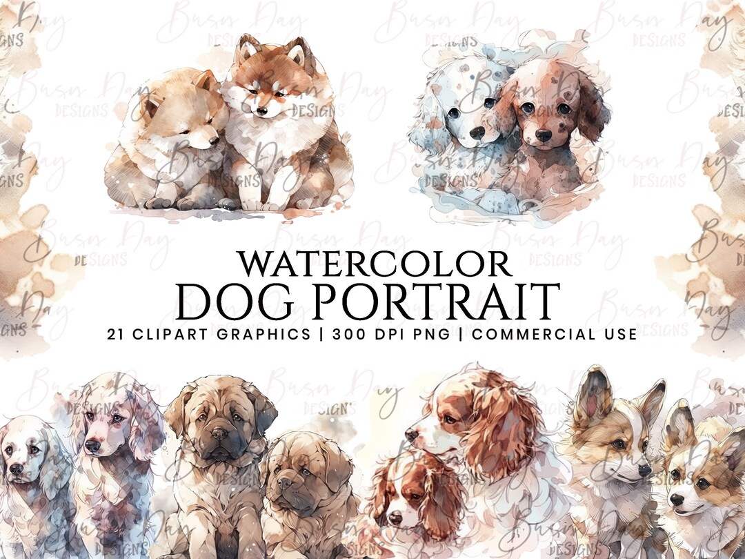 Watercolor Dog Portrait Clipart Bundle, Watercolor Clipart, Watercolor ...