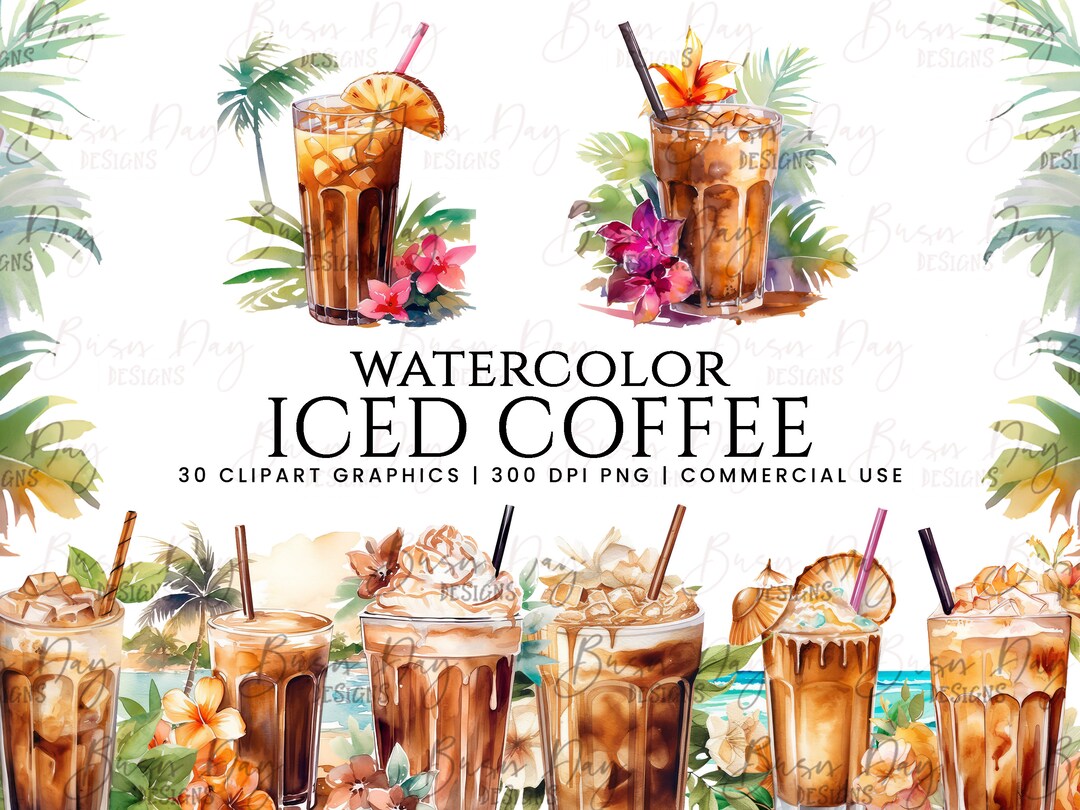 30 Watercolor Iced Coffee Clipart Bundle, Digital Download, Digital ...