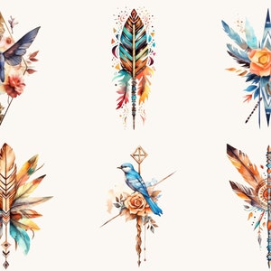 28 Watercolor Boho Feather Arrows Clipart Bundle, Digital Download ...