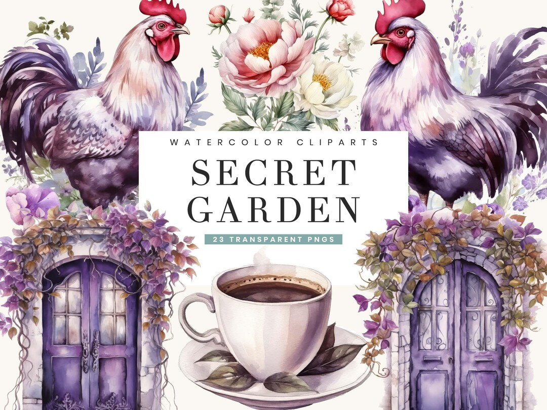 Watercolor Secret Garden Clipart Bundle: 23 PNG Designs (digital ...