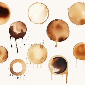 48 Watercolor Coffee Stain Clipart Bundle Digital Download Sublimation ...