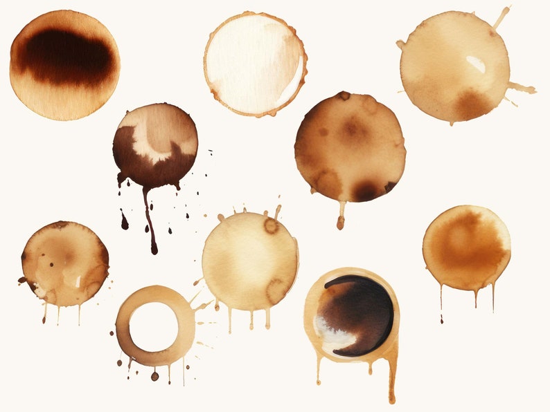 Watercolor Coffee Stain Clipart: 48 PNG Designs (digital Download) - Etsy
