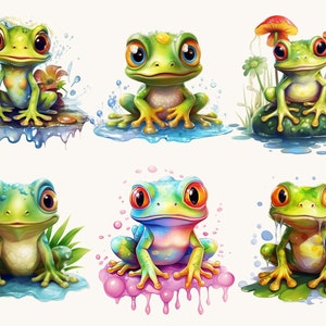 30 Watercolor Cute Baby Frog Clipart, Clipart Bundle, Commercial Use ...