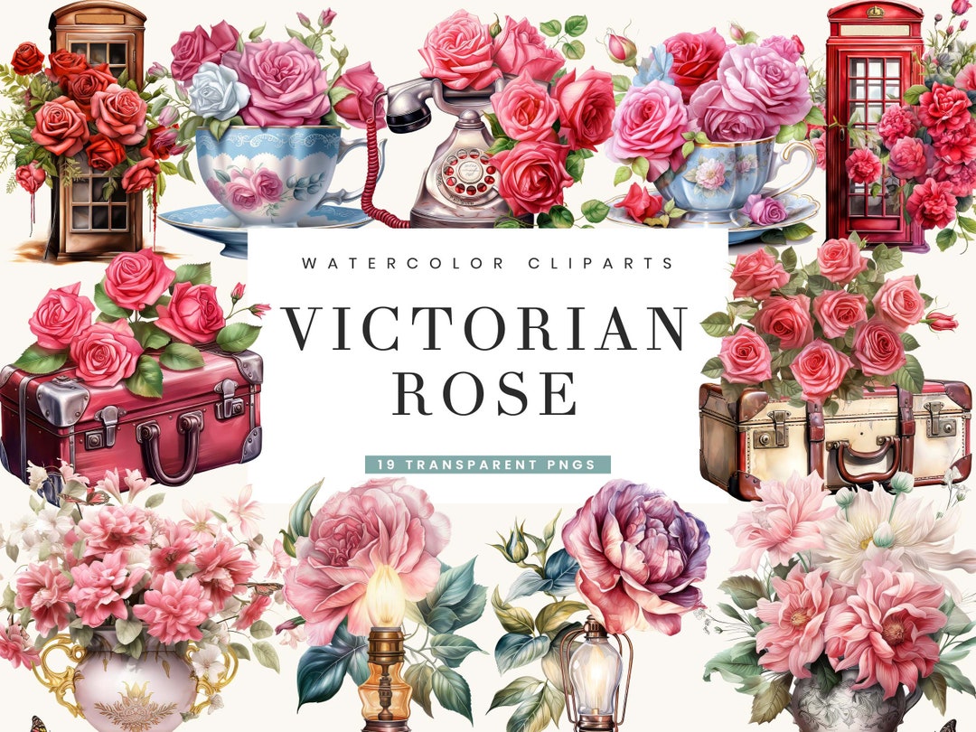 19 Watercolor Vintage Victorian Rose Clipart Bundle Sublimation Designs ...