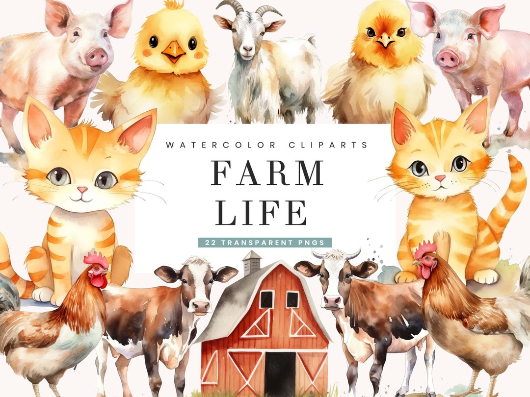 Watercolor Farm Life Clipart Bundle: 22 PNG Designs (digital Download ...