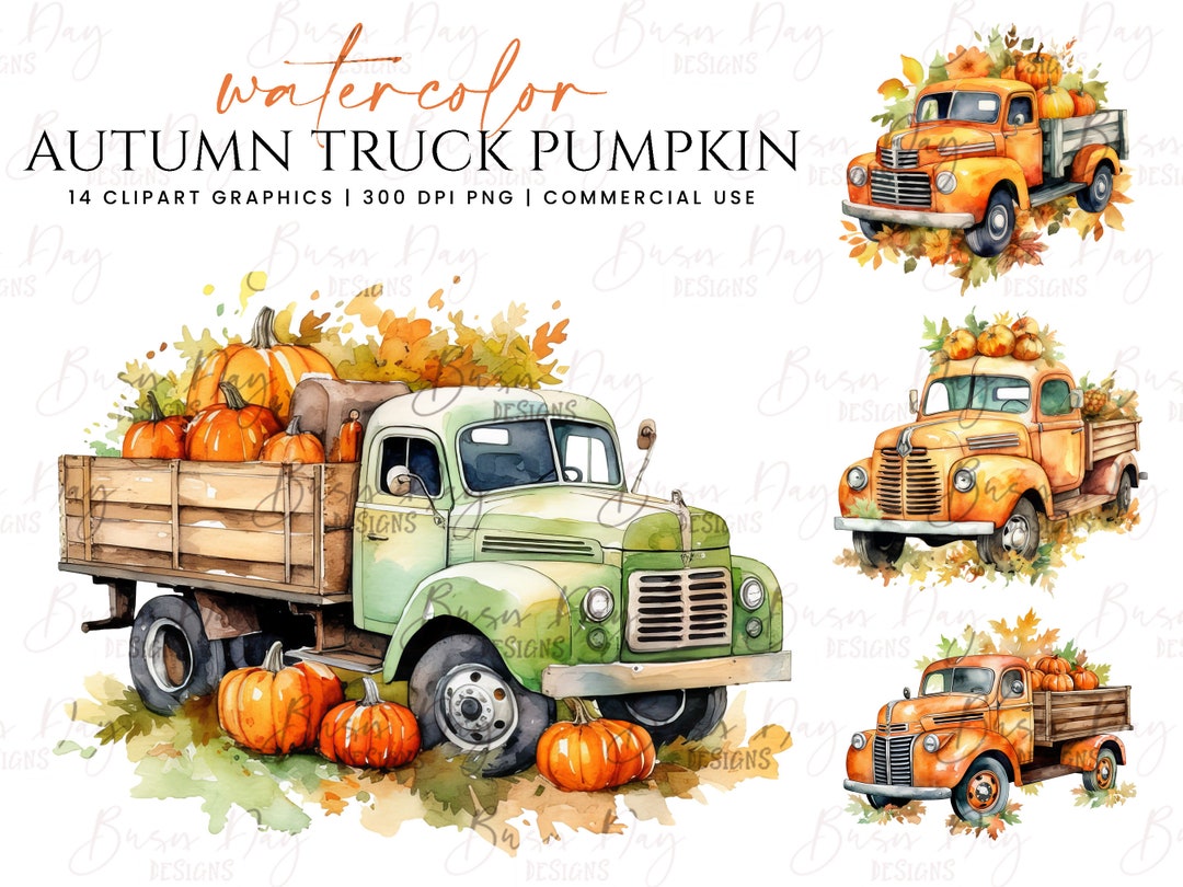 Watercolor Autumn Pumpkin Truck Clipart Bundle Sublimation - Etsy