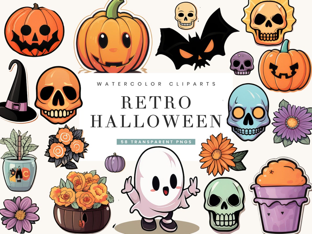 Hand Drawn Retro Halloween Clipart Bundle (digital Download) - Etsy