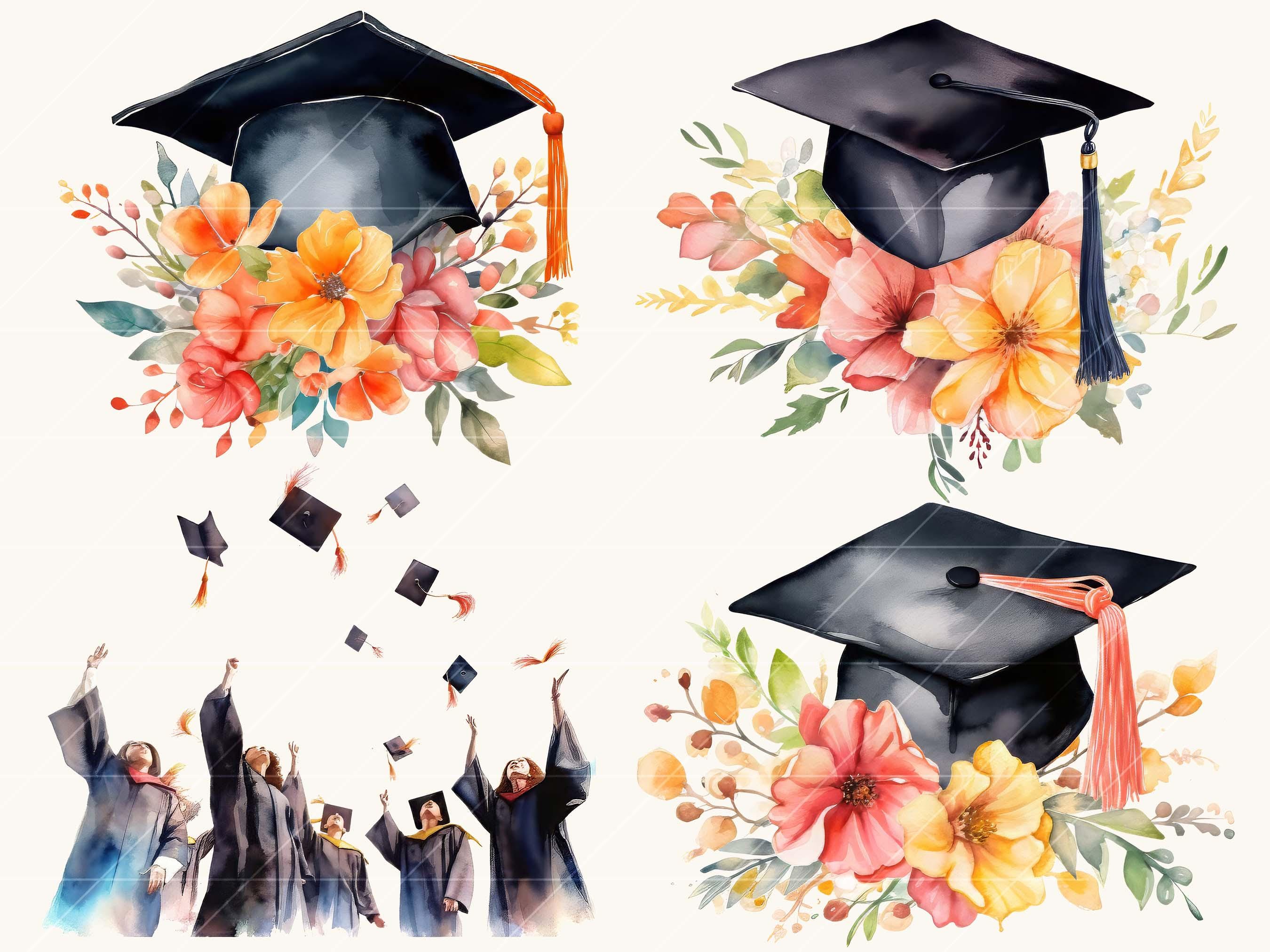 Watercolor Graduation Clipart Bundle: 23 PNG Designs (digital Download ...