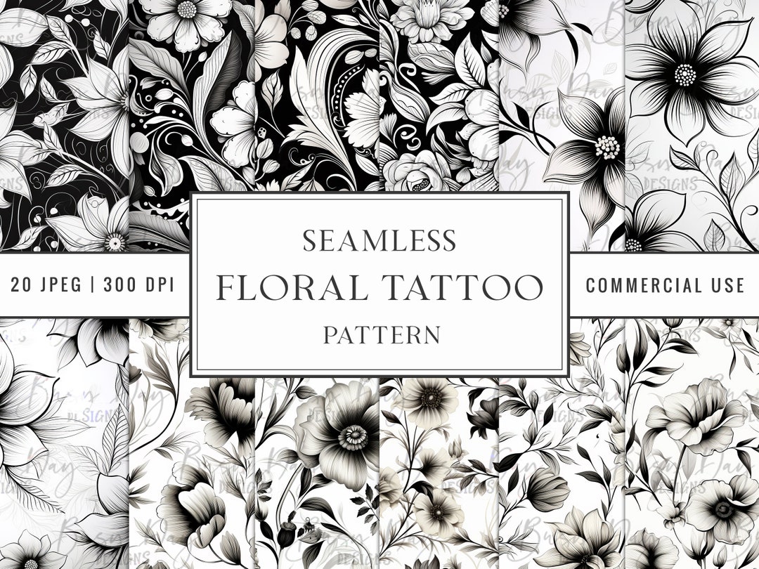 20 Floral Tattoo Pattern Background Sublimation Designs, Digital ...