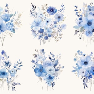 18 Watercolor Blue Flowers Clipart Bundle Digital Download Printable ...