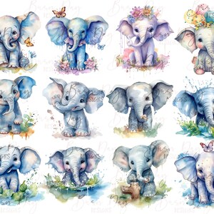 36 Watercolor Cute Elephant Clipart Bundle , Clipart Bundle, Commercial ...