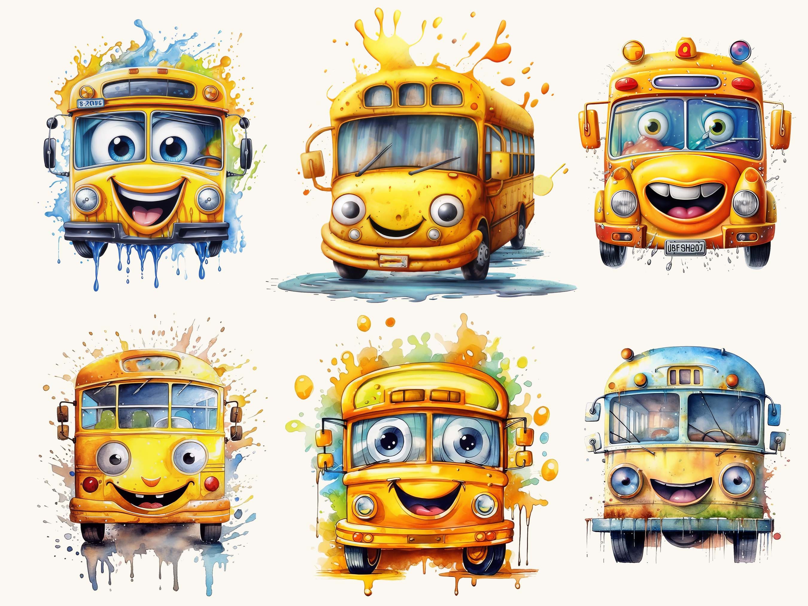 Watercolor Funny Faces School Bus Clipart Bundle (digital Download) - Etsy