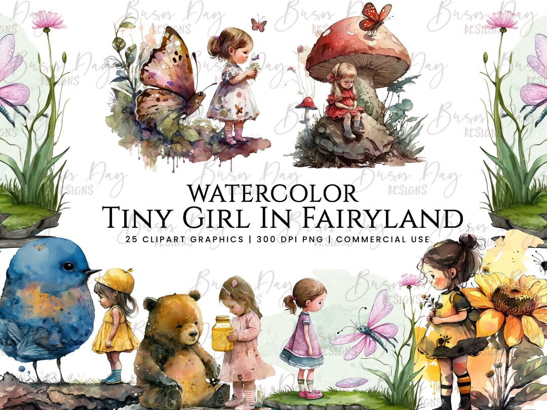 Watercolor Fairyland Clipart: Tiny Girl Graphics (digital Download) - Etsy
