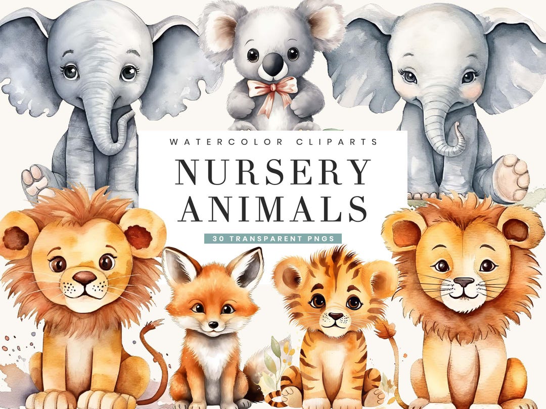 Watercolor Nursery Animal Clipart: 30 PNG Designs (digital Download) - Etsy