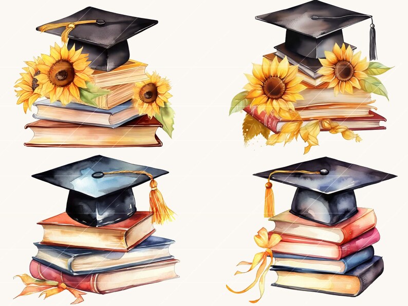 Watercolor Graduation Clipart Bundle: 23 PNG Designs (digital Download ...