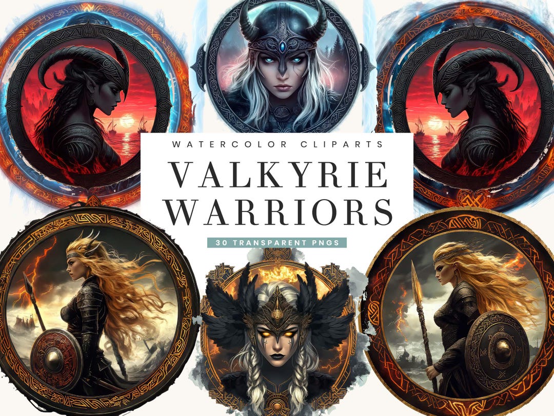 30 Viking Valkyrie Warriors Clipart Bundle Sublimation Designs Digital ...