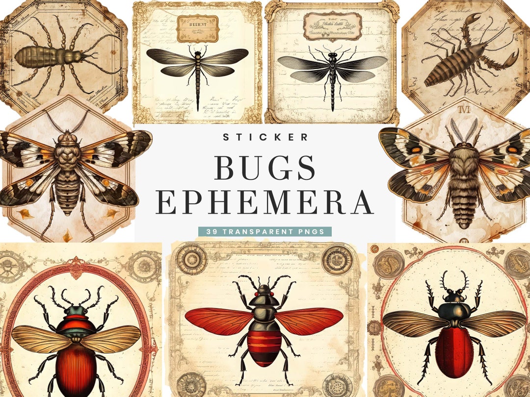 39 Vintage Bugs Ephemera Tag Printable Stickers Digital Prints Png ...