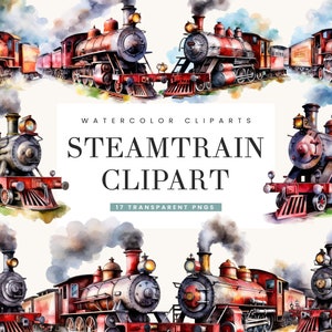 17 Watercolor Steam Train Clipart Bundle Digital Download, Sublimation ...