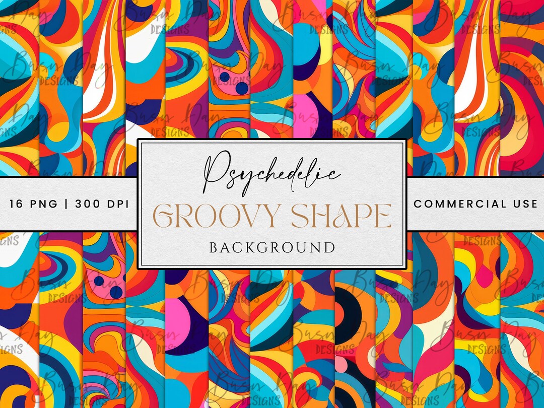 16 Psychedelic Groovy Shape Background, Sublimation Designs, Digital ...