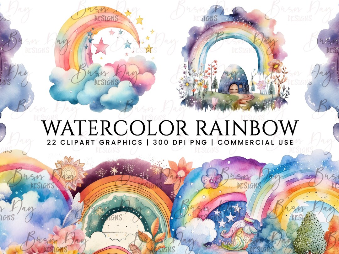Watercolor Rainbow Clipart Bundle, Digital Download, Instant Download ...