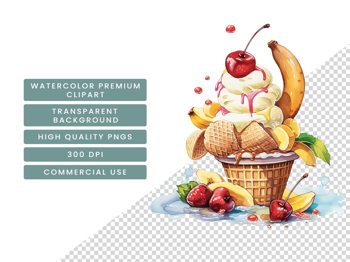 30 Watercolor Ice Cream Clipart Bundle , Watercolor Clipart, Digital ...