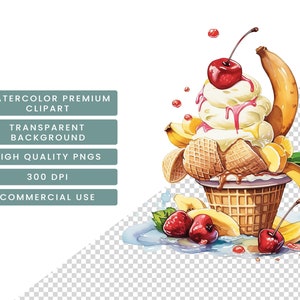 30 Watercolor Ice Cream Clipart Bundle , Watercolor Clipart, Digital ...