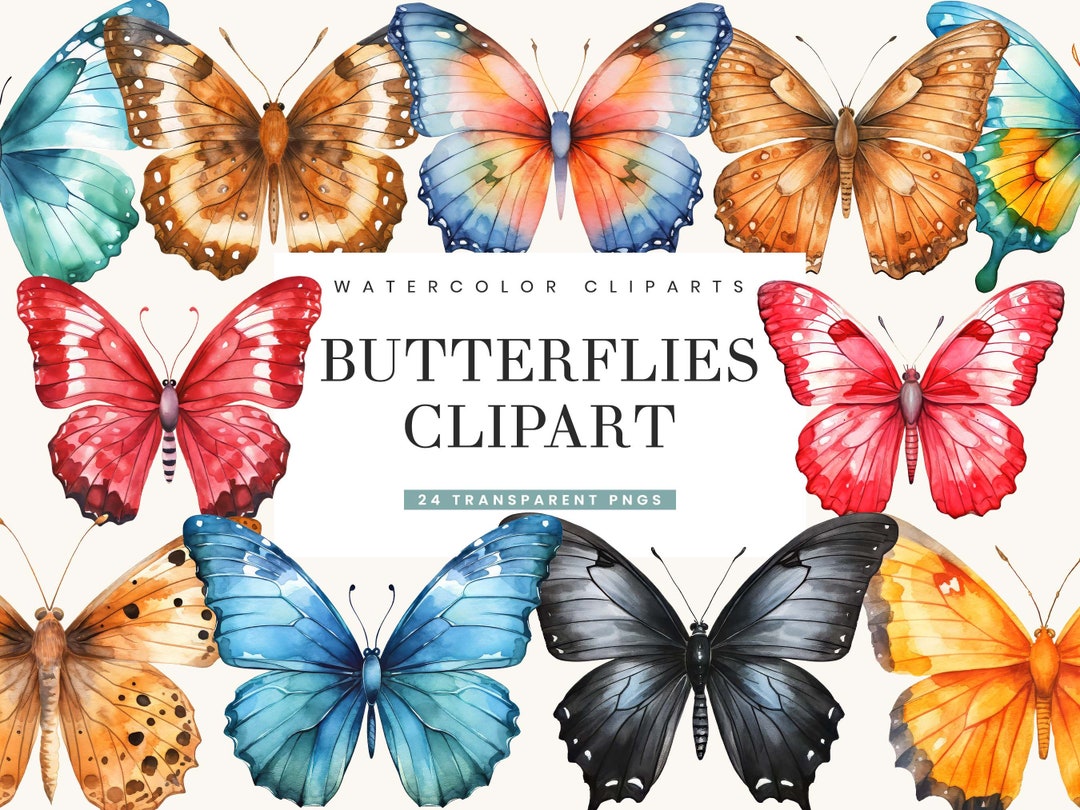 24 Watercolor Butterflies Clipart Bundle Sublimation Designs Digital ...