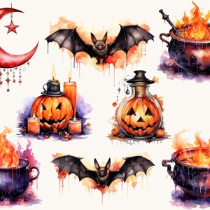 40 Watercolor Red Halloween Elements Clipart Bundle Printable Wall Art ...