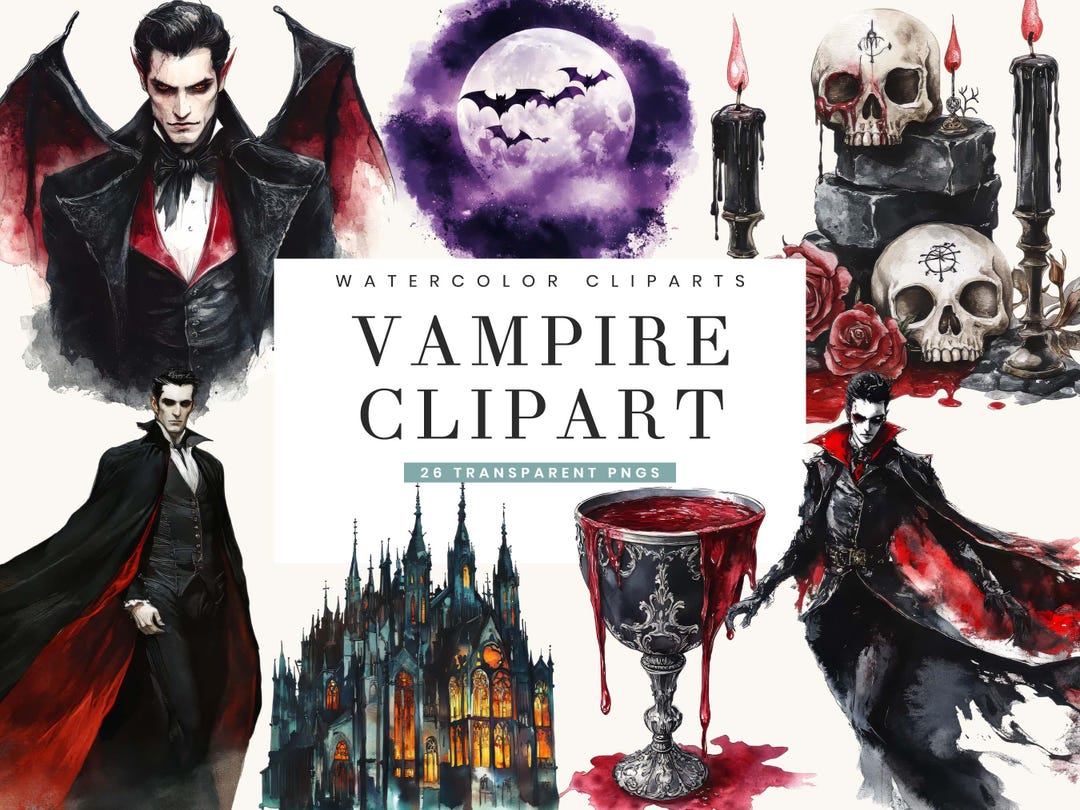 Watercolor Vampire Clipart Bundle: 26 PNG Gothic Designs (digital ...