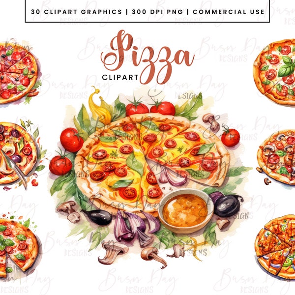 Watercolor Pizza Clip Art - Etsy