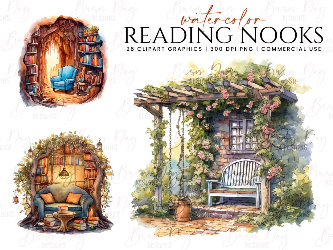 Watercolor Reading Nooks Clipart Bundle Sublimation Designs, Instant ...