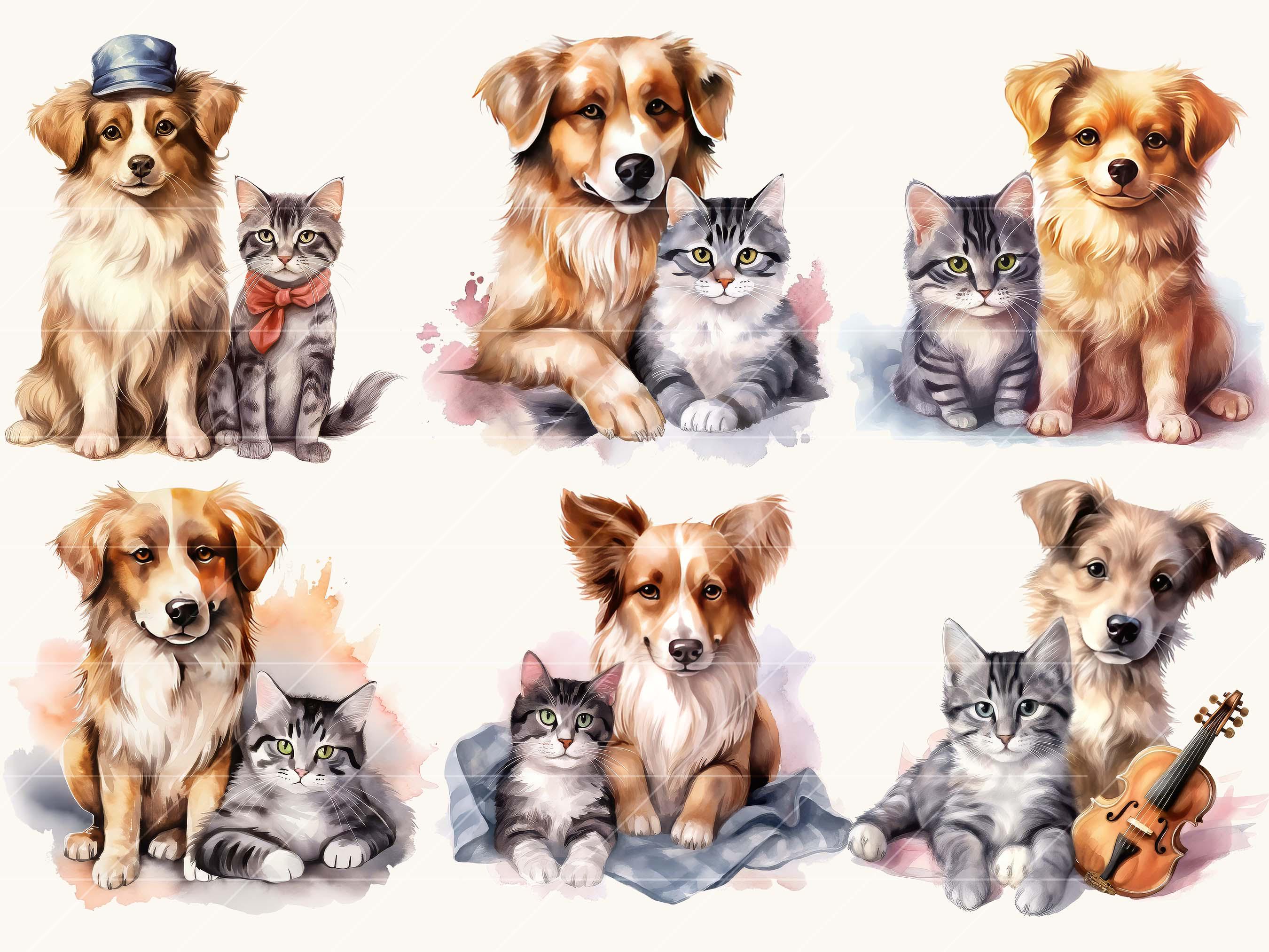 Watercolor Cats and Dogs Clipart Bundle: Sublimation Designs (digital ...