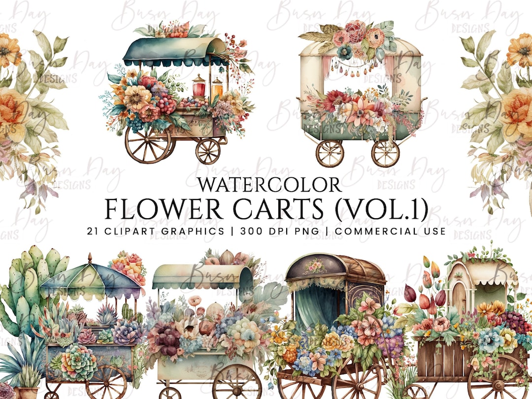 Watercolor Flower Carts Clipart Bundle (digital Download) - Etsy