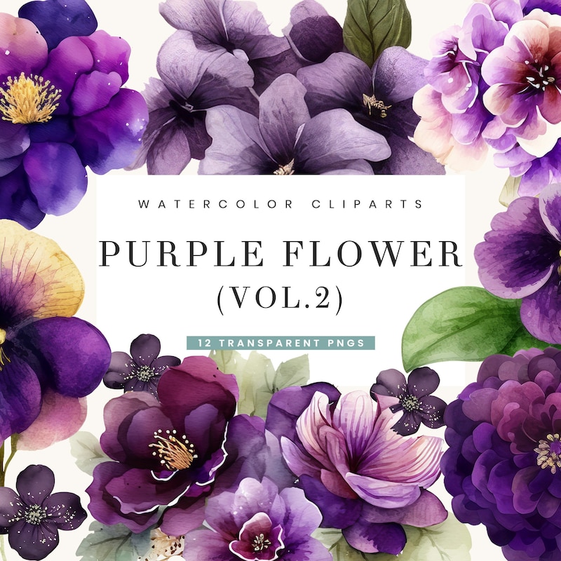 Purple and Blue Watercolor Flowers - Etsy