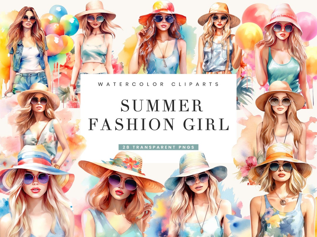 28 Watercolor Summer Fashion Girl Clipart Bundle, Digital Download ...