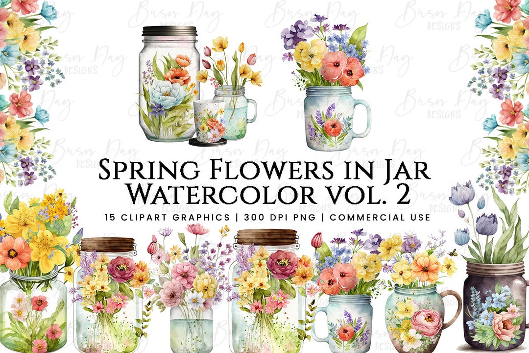 Mason Jar Flowers Clipart: Watercolor PNG Set (digital Download) - Etsy