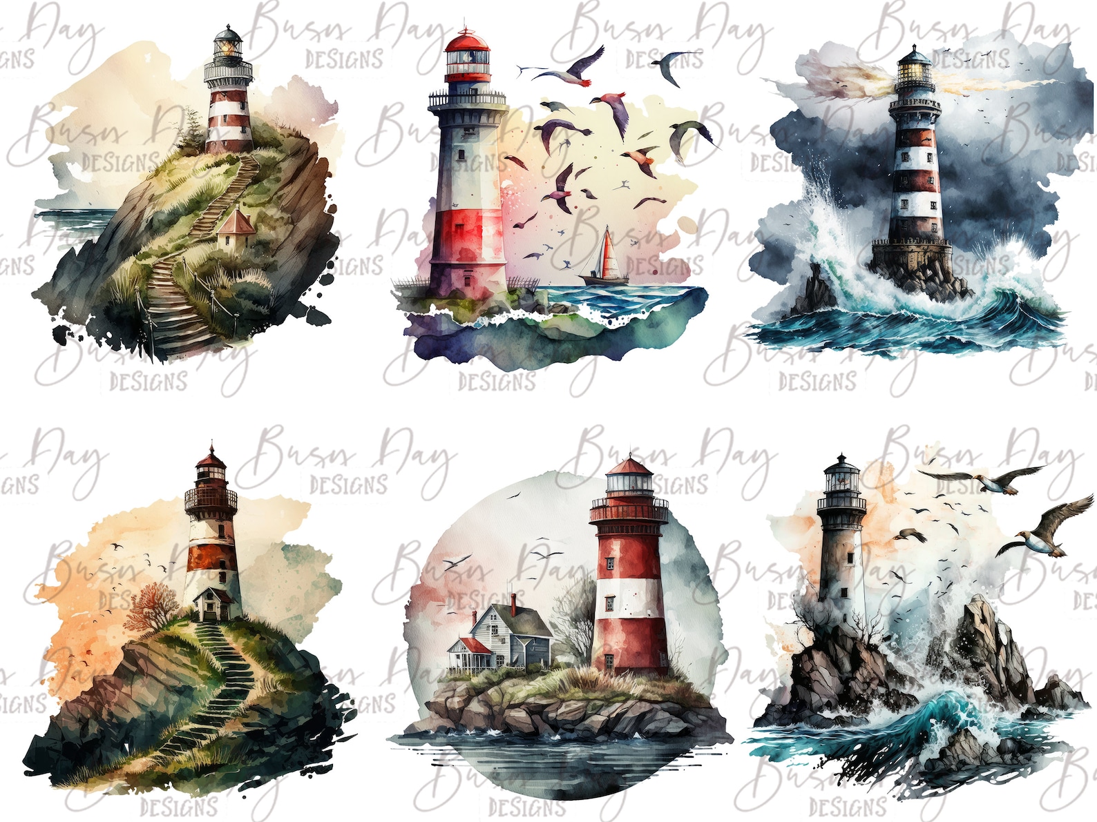 Watercolor Lighthouse Clipart Bundle: 22 PNG Designs (digital Download ...